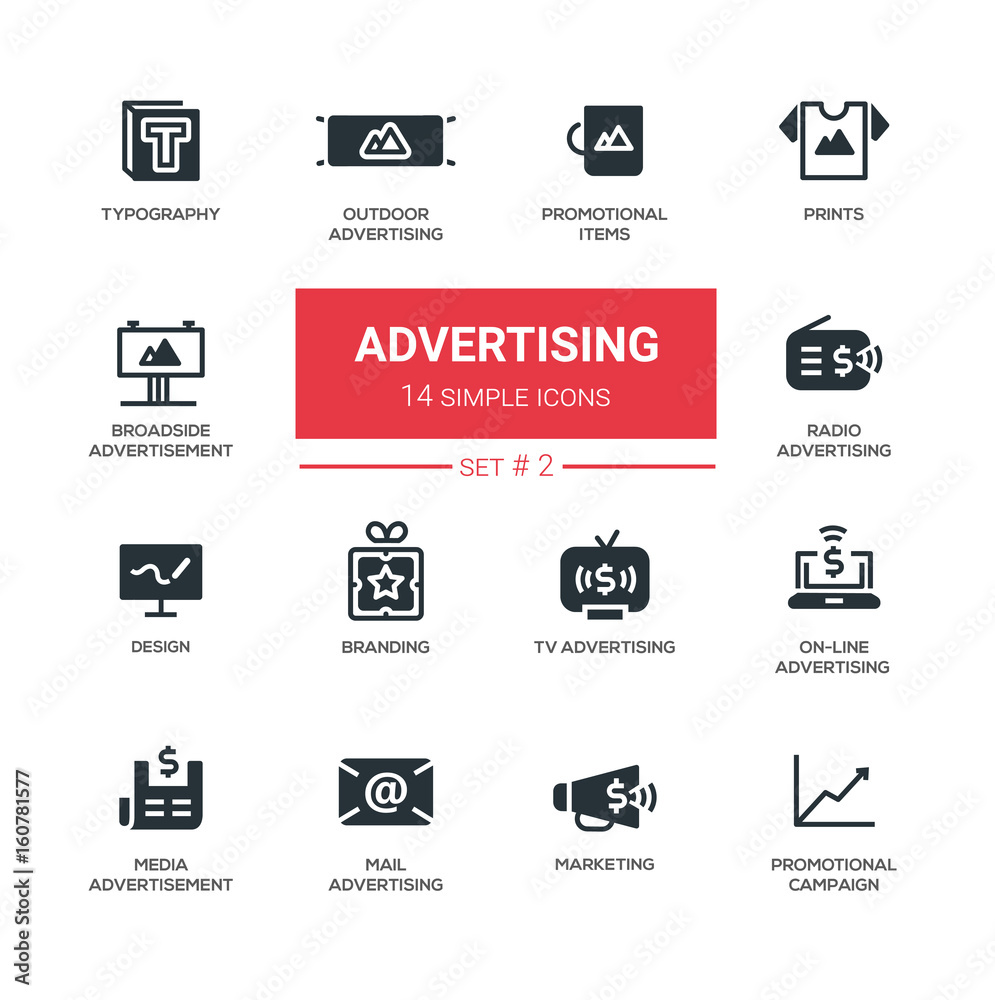 Advertising - modern simple icons, pictograms set Stock Vector | Adobe ...