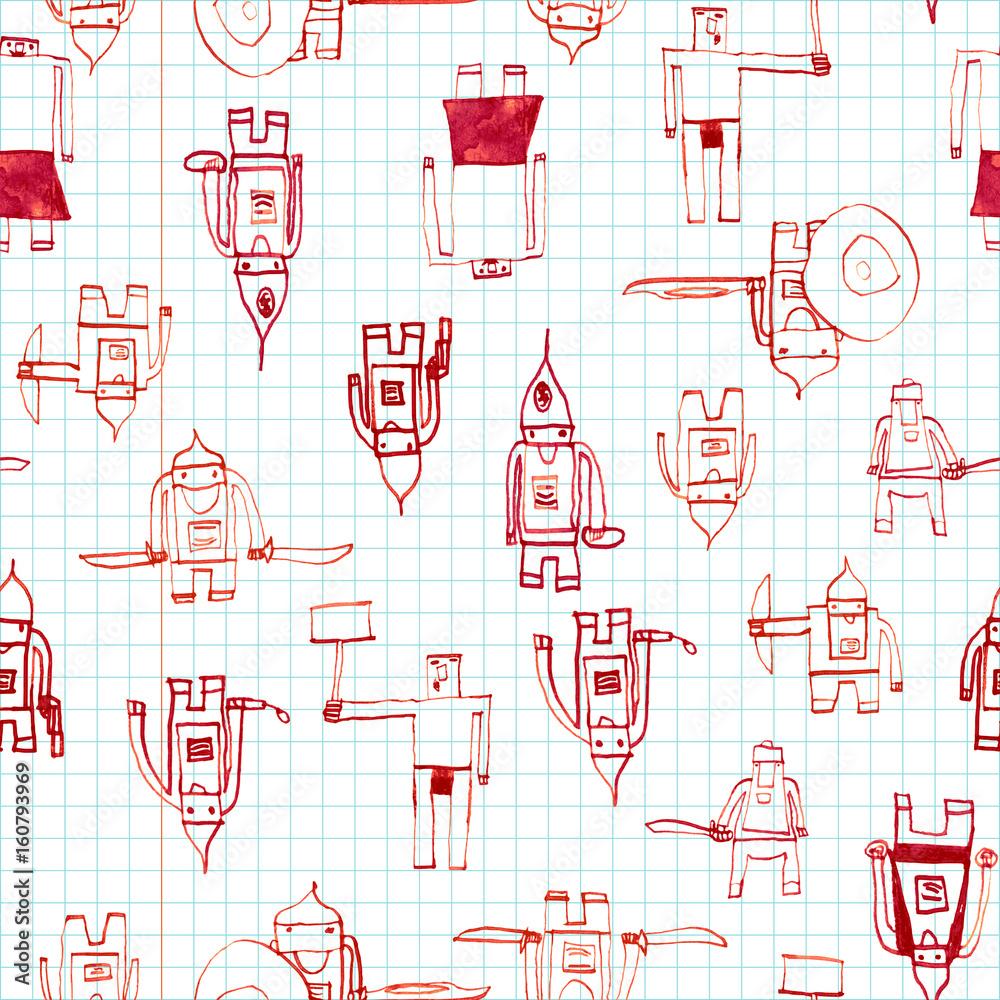 Vecteur Stock Hero seamless pattern. Magnificent child's drawing with ... Vecteur Stock Hero seamless pattern. Magnificent child's drawing with ...