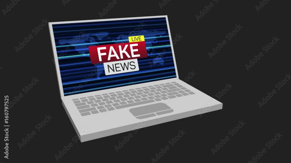 3d notebook or laptop show up fake news live banner on worldmap and ...
