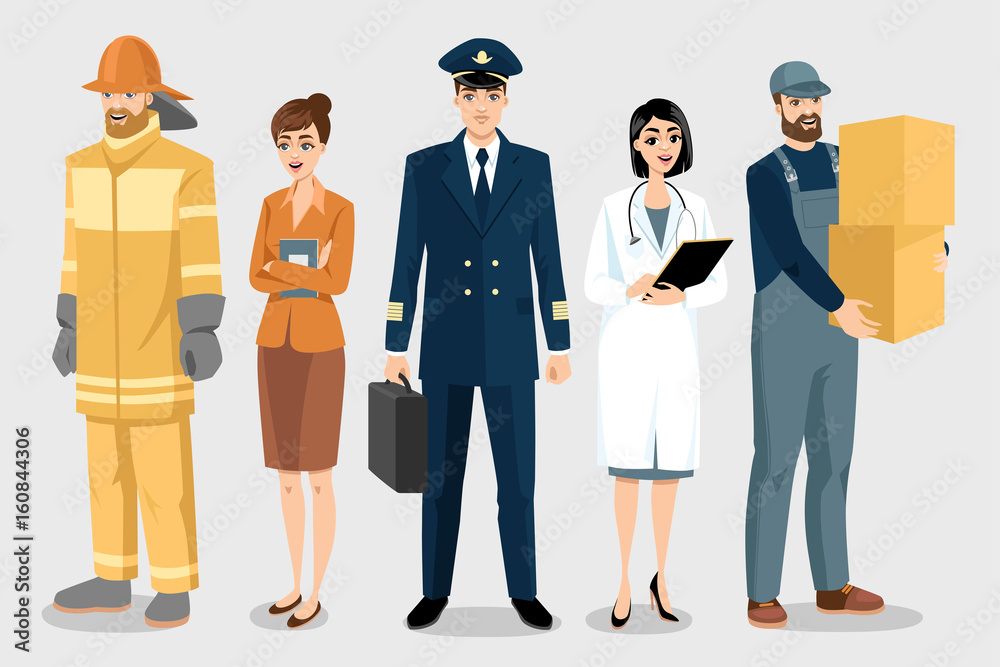 Collection of illustrations of people of different professions in a ...