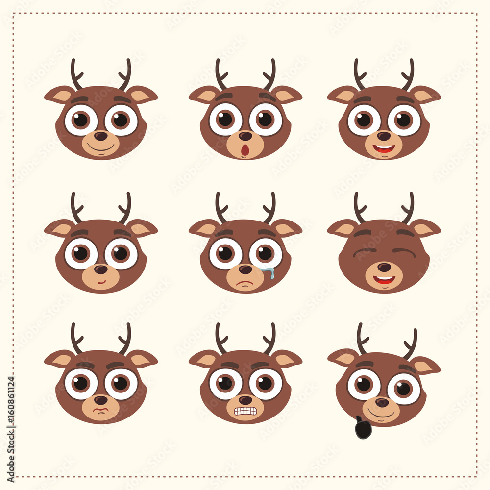 Set funny face reindeer different emotion. Collection emoticons of ...