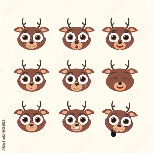 Set funny face reindeer different emotion. Collection emoticons of ...