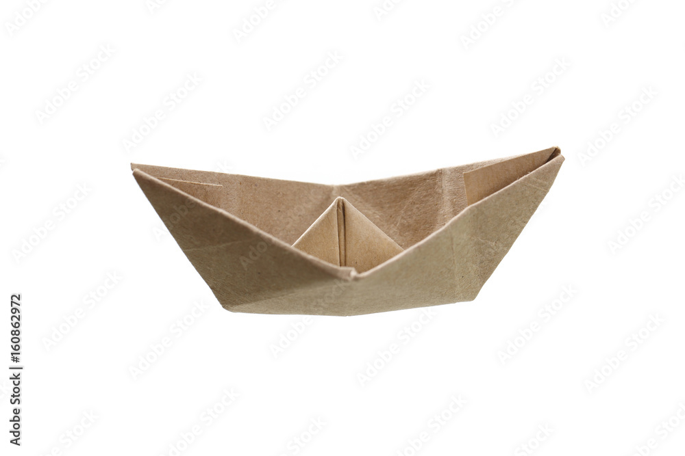 Origami boat papercraft by recycle paper isolated in white background ...