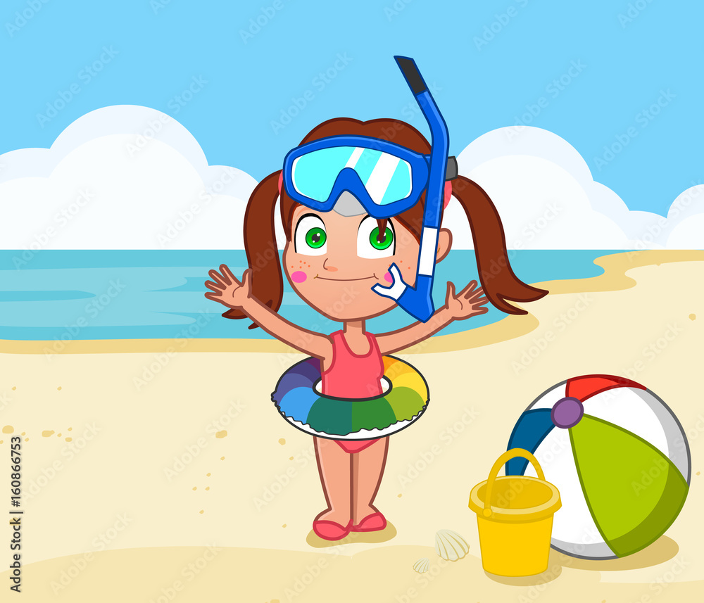 cute little girl on beach Stock Vector | Adobe Stock