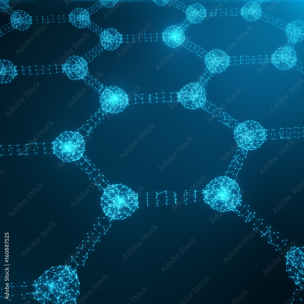 Abstract nanotechnology hexagonal geometric form close-up, concept graphene atomic structure ...