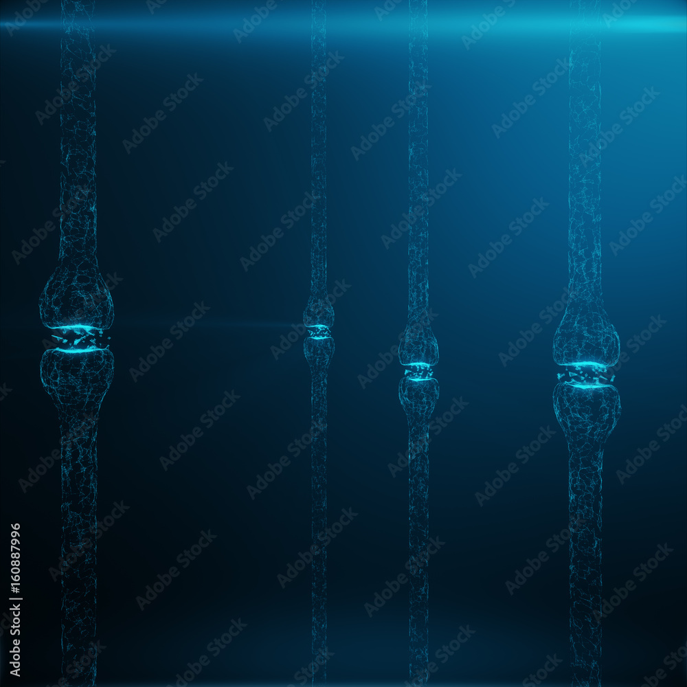 Blue glowing synapse. Artificial neuron in concept of artificial intelligence. Synaptic ...