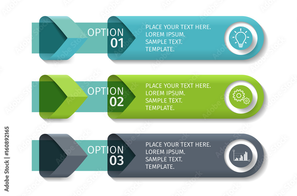 Infographic arrows with 3 step up options and glass elements. Vector ...