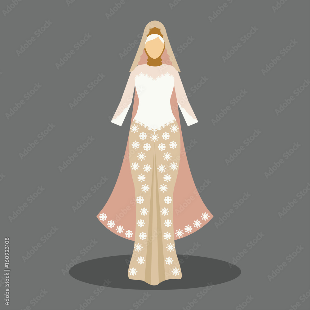islamic wedding dress for the muslim bride in modern styles. vector ...