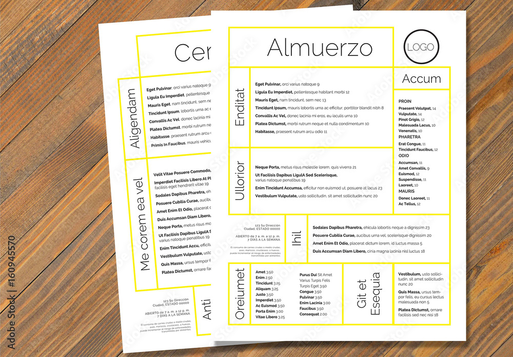 Diseño de menú moderno Stock Template | Adobe Stock