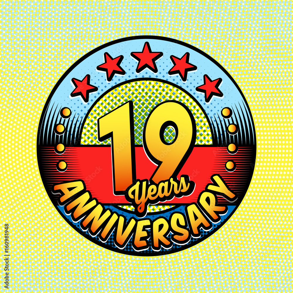 19th anniversary logo. Vector and illustrations. Comics anniversary ...