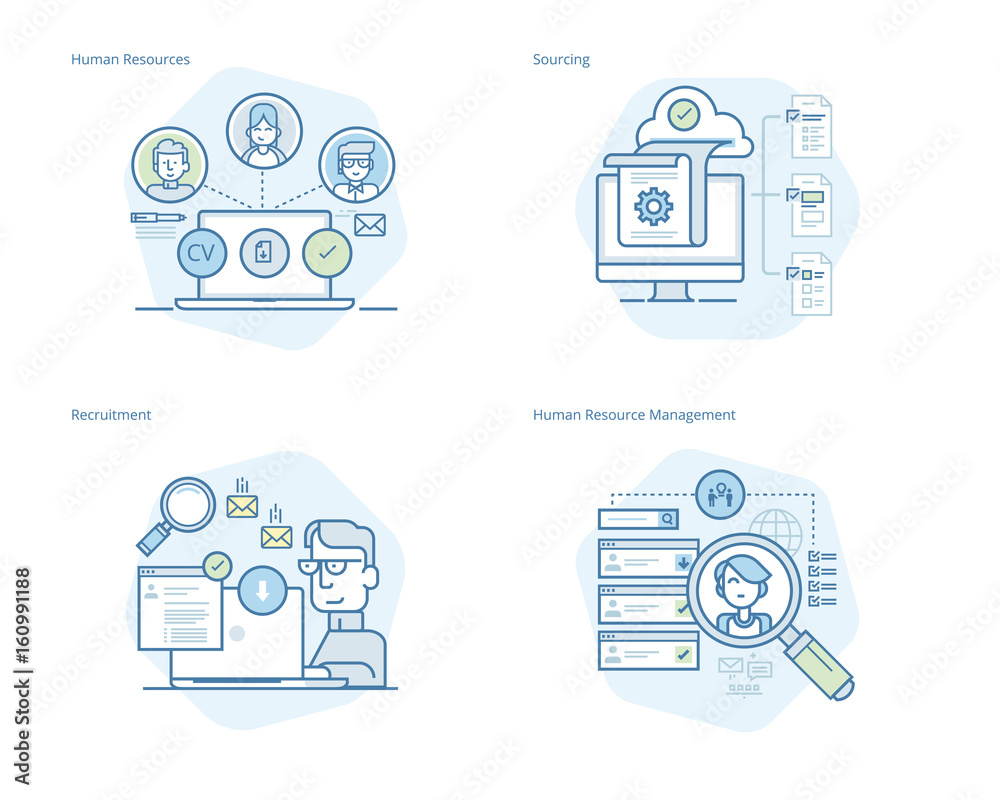 Set of concept line icons for human resources, recruitment, HR ...