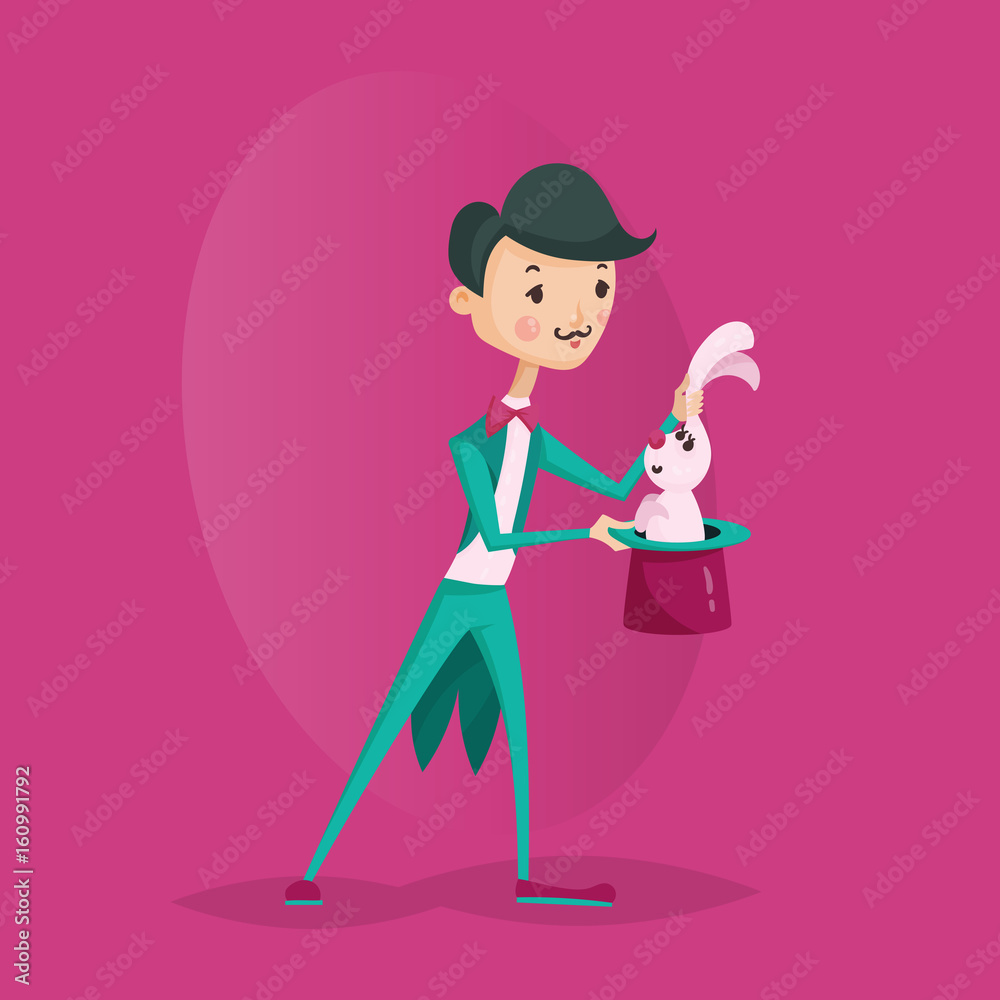 Cute magician character tricks vector illustration magic show cartoon ...