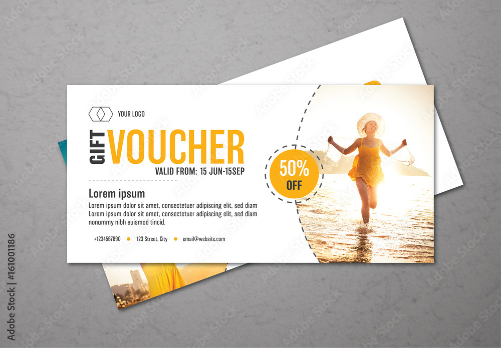 Bright Gift Voucher Layout with Summer Photo Accents Stock Template ...