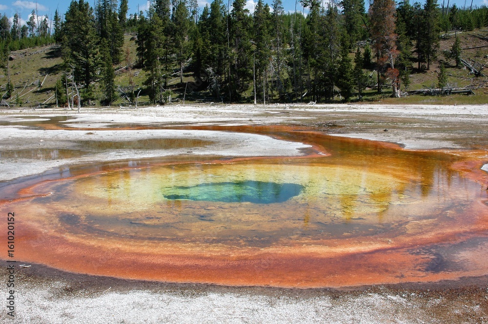 Rainbow colored geothermal pool at Yellowstone National Park Stock ...