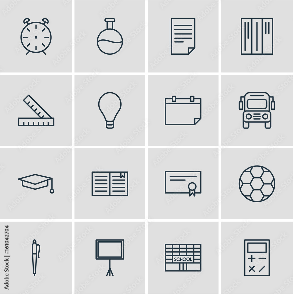 Vector Illustration Of 16 Science Icons. Editable Pack Of Meter, School ...