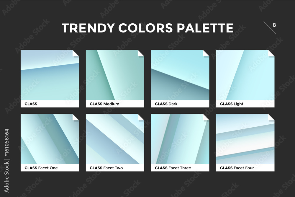 Glass facet gradient template. Collection palette of clear blue and ...