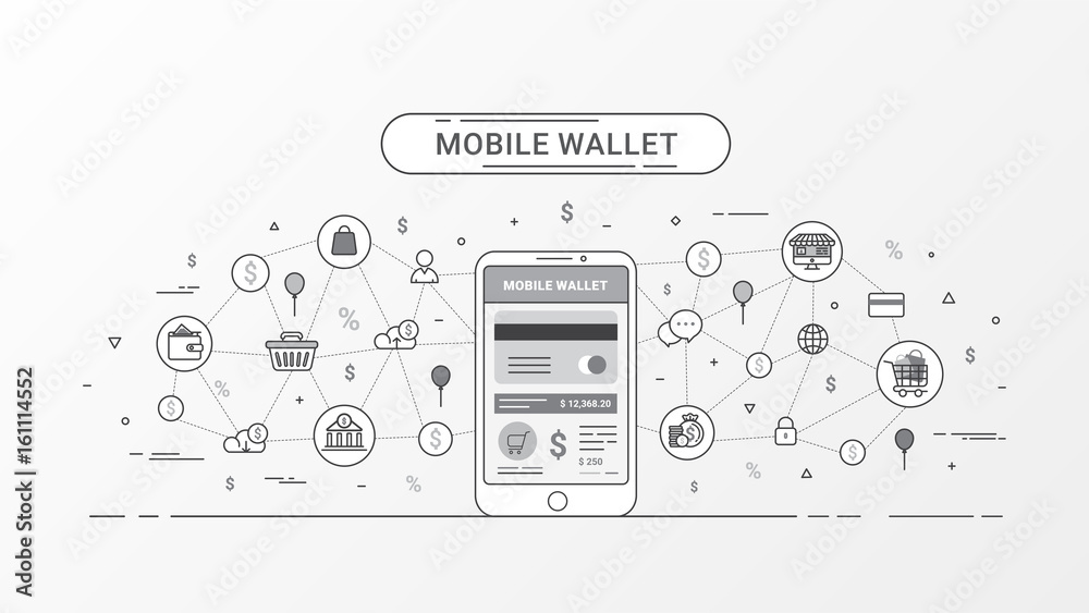 Mobile wallet and digital wallet concept. Payment from or via a mobile ...