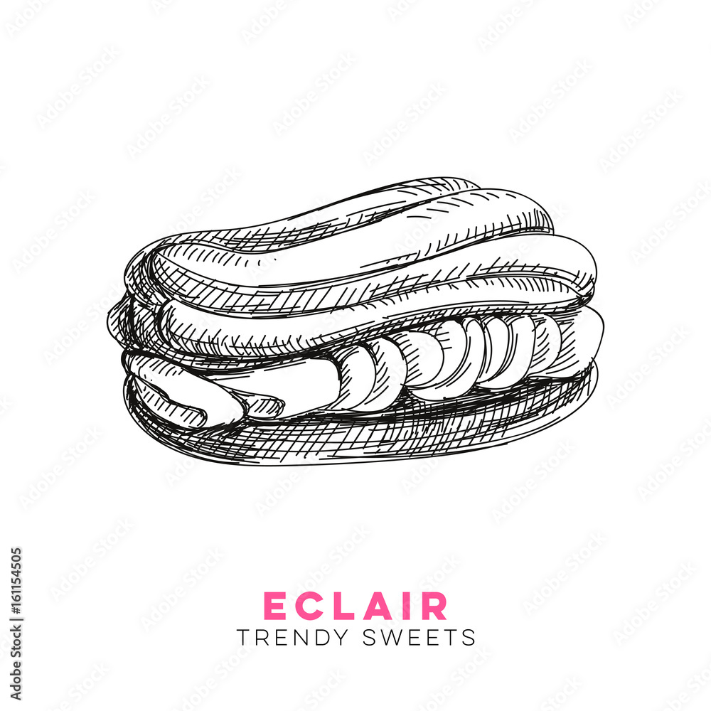 Vector hand drawn eclair Illustration. Stock Vector | Adobe Stock