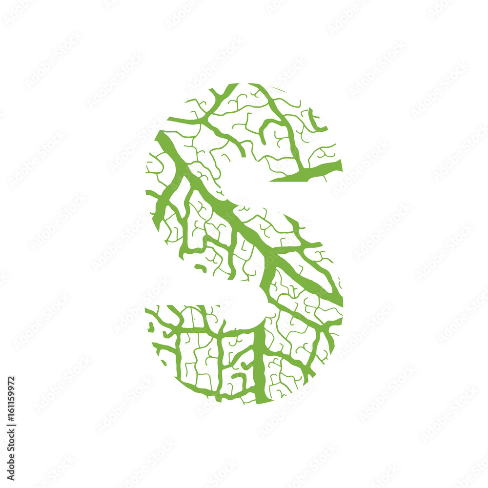 Nature alphabet, ecology decorative font. Capital letter S filled with ...