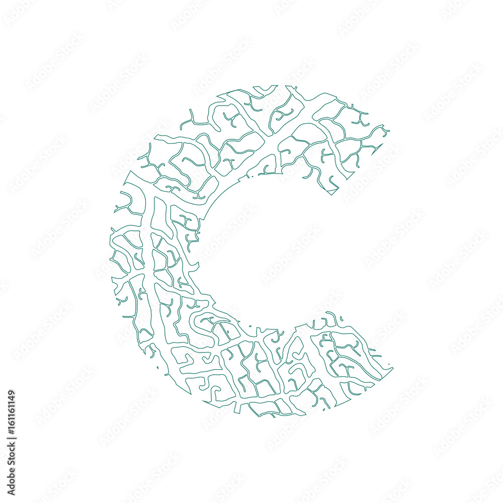 Nature alphabet, ecology decorative font. Capital letter C filled with ...