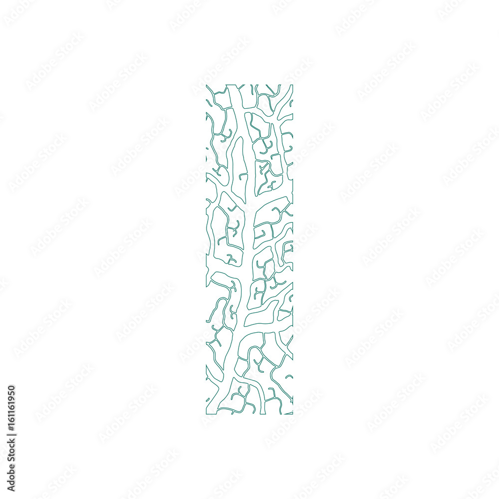 Nature alphabet, ecology decorative font. Capital letter I filled with ...