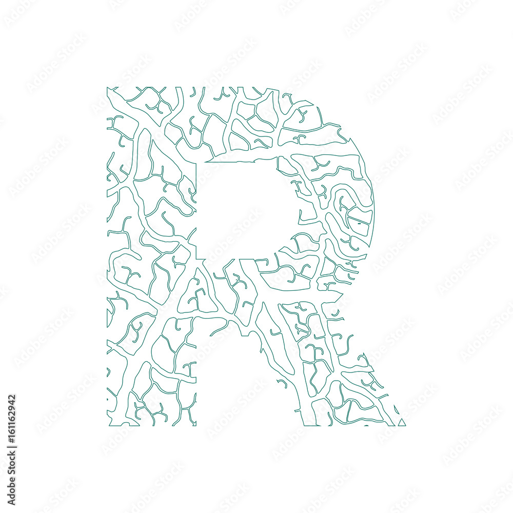 Nature alphabet, ecology decorative font. Capital letter R filled with ...