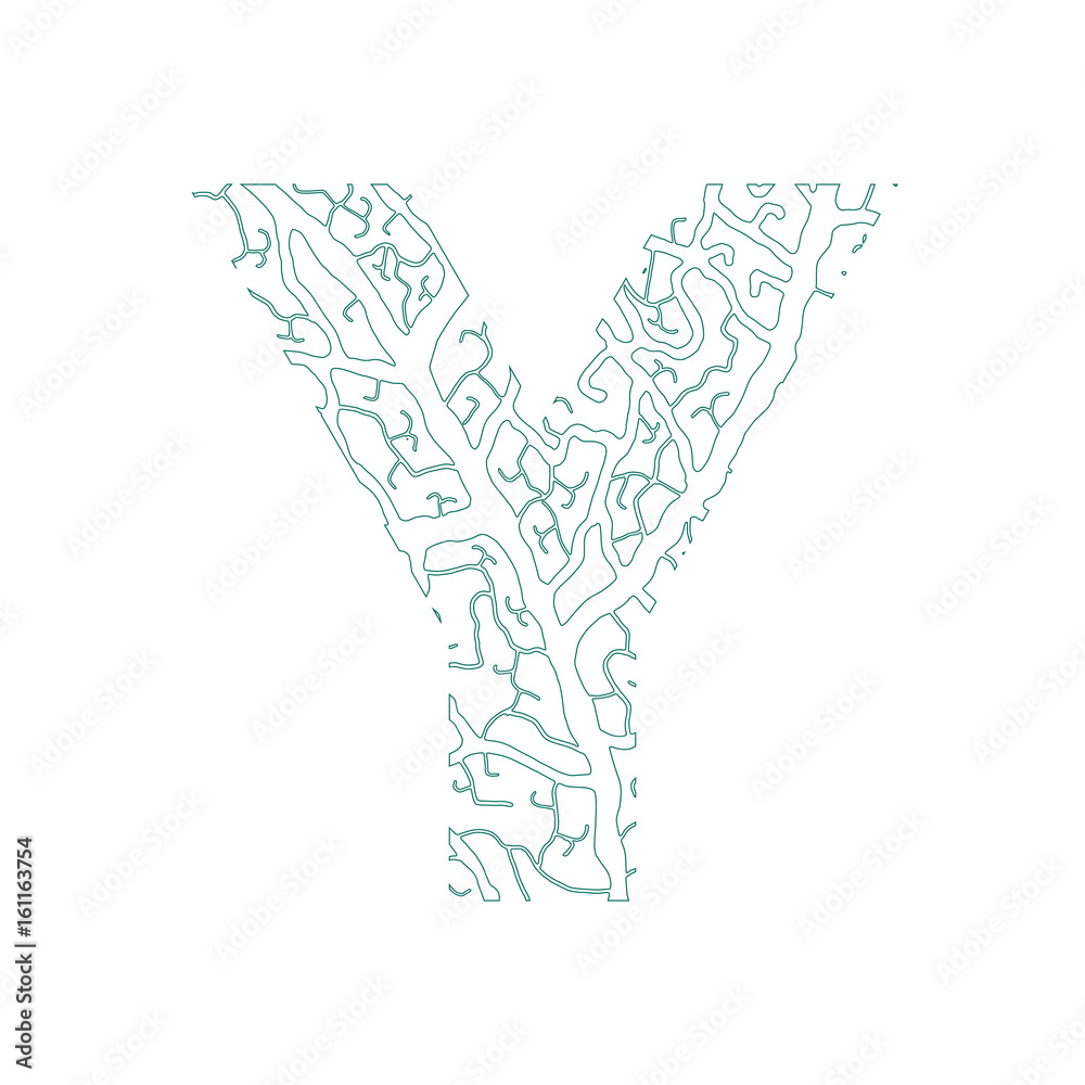 Nature alphabet, ecology decorative font. Capital letter Y filled with ...