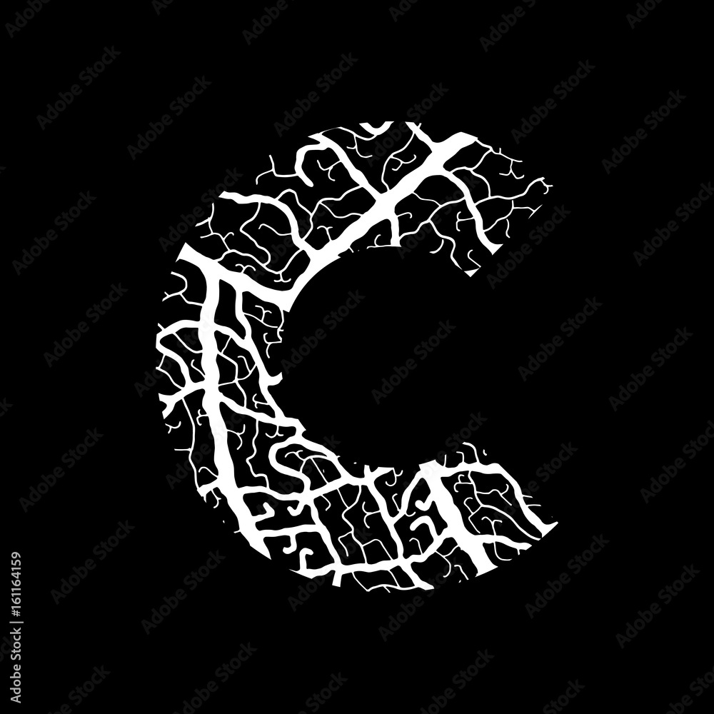 Nature alphabet, ecology decorative font. Capital letter C filled with ...