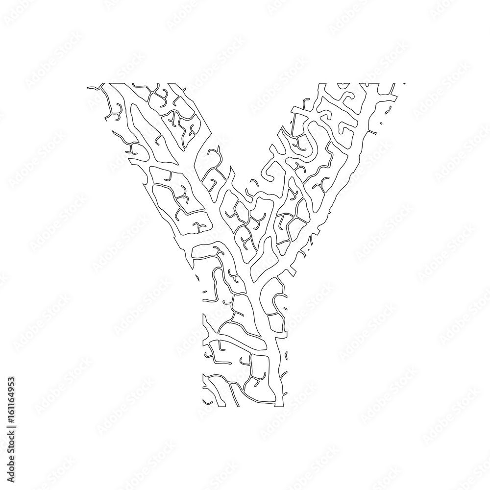 Nature alphabet, ecology decorative font. Capital letter Y filled with ...