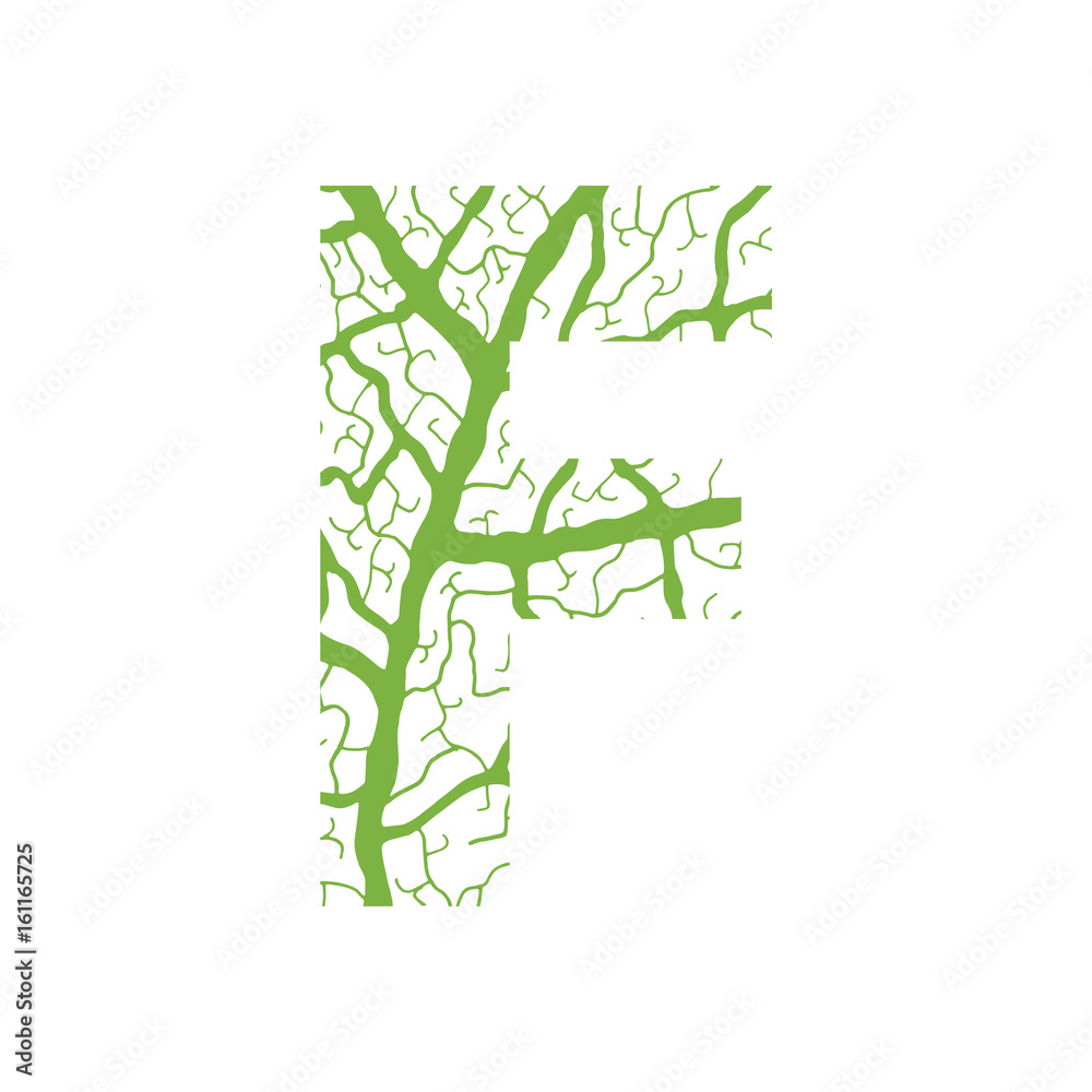 Nature alphabet, ecology decorative font. Capital letter F filled with ...