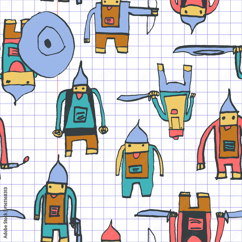 Vecteur Stock Hero seamless pattern. Uncommon child's drawing with ...