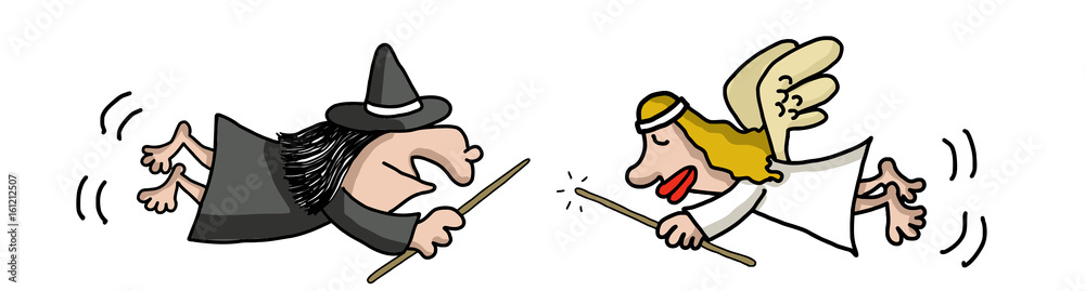 Witch and Angel facing each other in the air Stock Vector | Adobe Stock