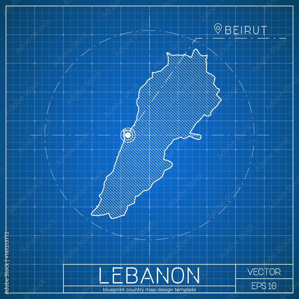 Lebanon blueprint map template with capital city. Beirut marked on ...