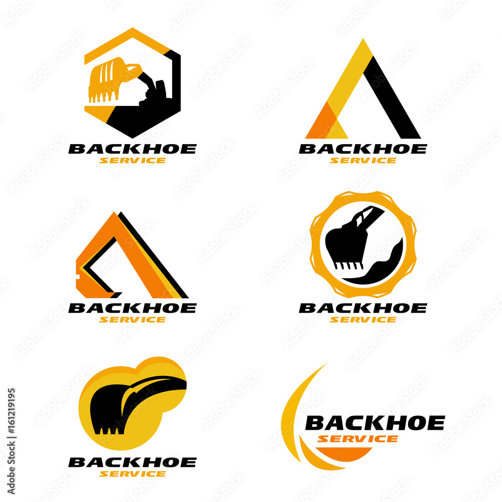 Yellow and Black Backhoe service logo vector set design Stock Vector ...