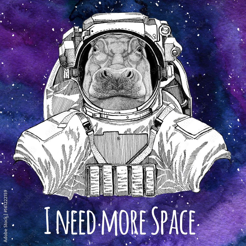 Animal astronaut Hippo, Hippopotamus, behemoth, river-horse wearing ...