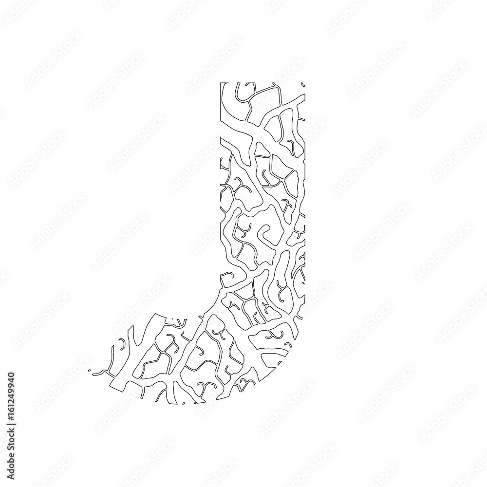 Nature alphabet, ecology decorative font. Capital letter J filled with ...