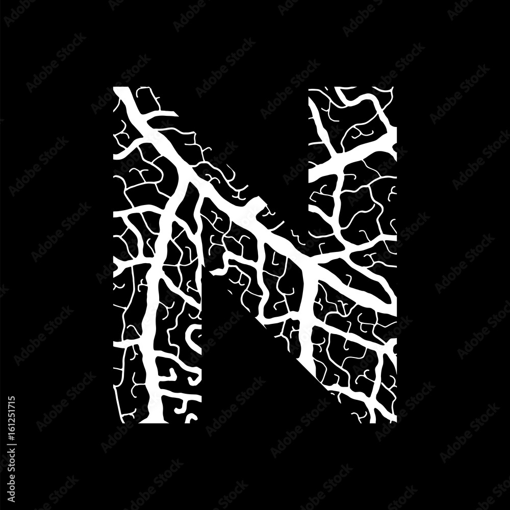 Nature alphabet, ecology decorative font. Capital letter N filled with ...