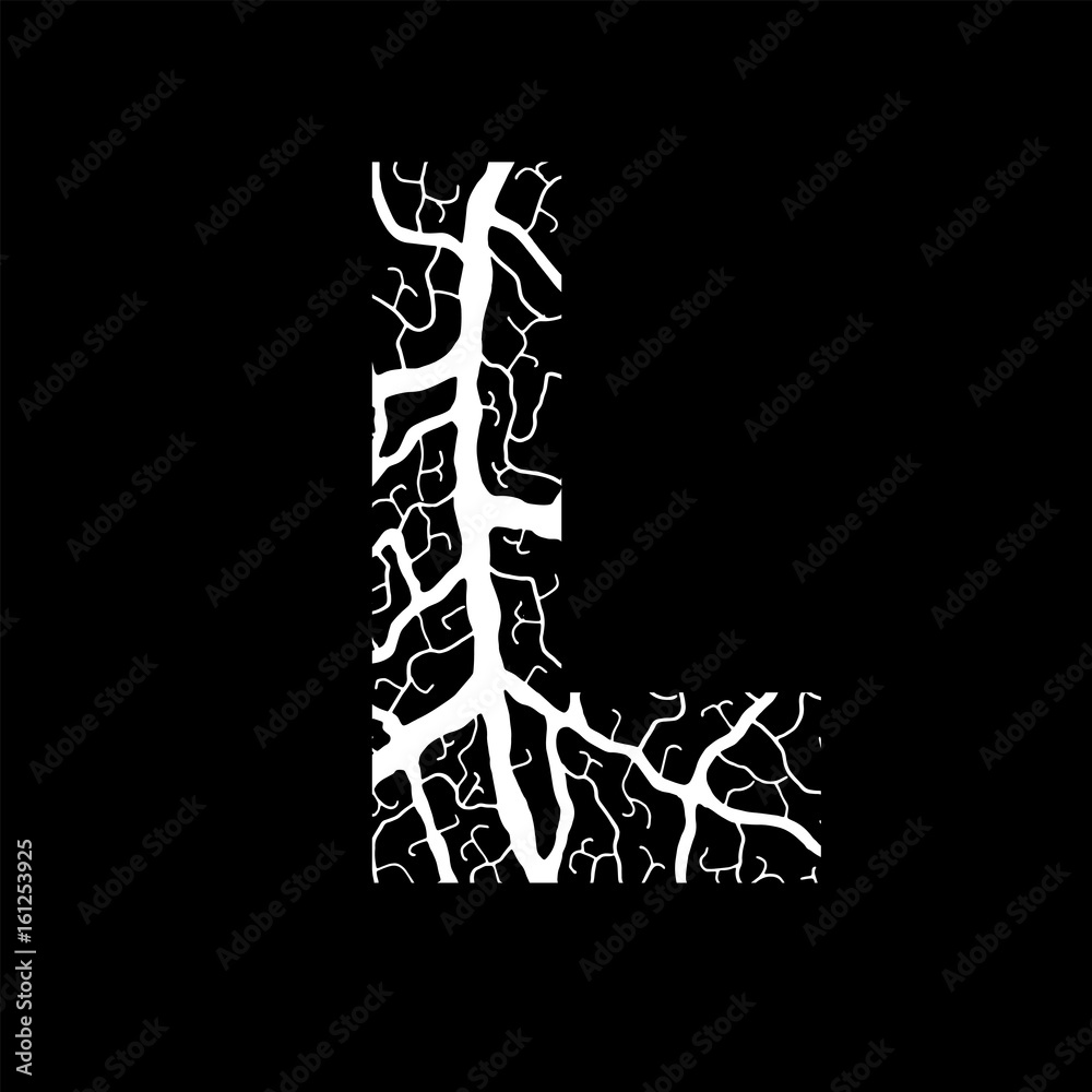 Nature alphabet, ecology decorative font. Capital letter L filled with ...