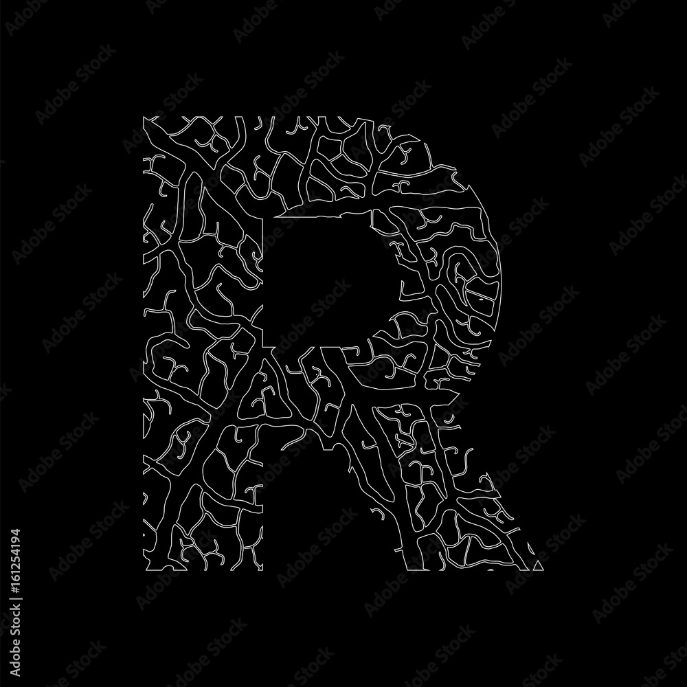 Nature alphabet, ecology decorative font. Capital letter R filled with ...