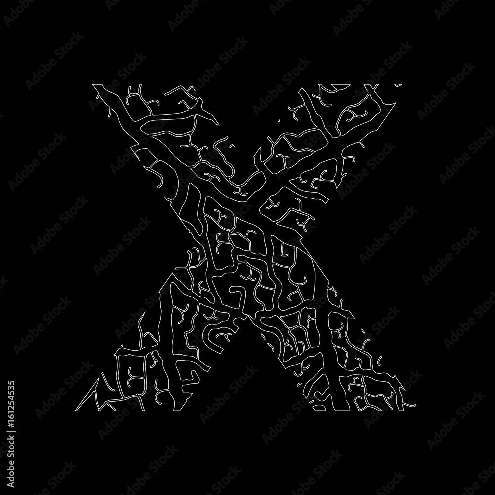 Nature alphabet, ecology decorative font. Capital letter X filled with ...