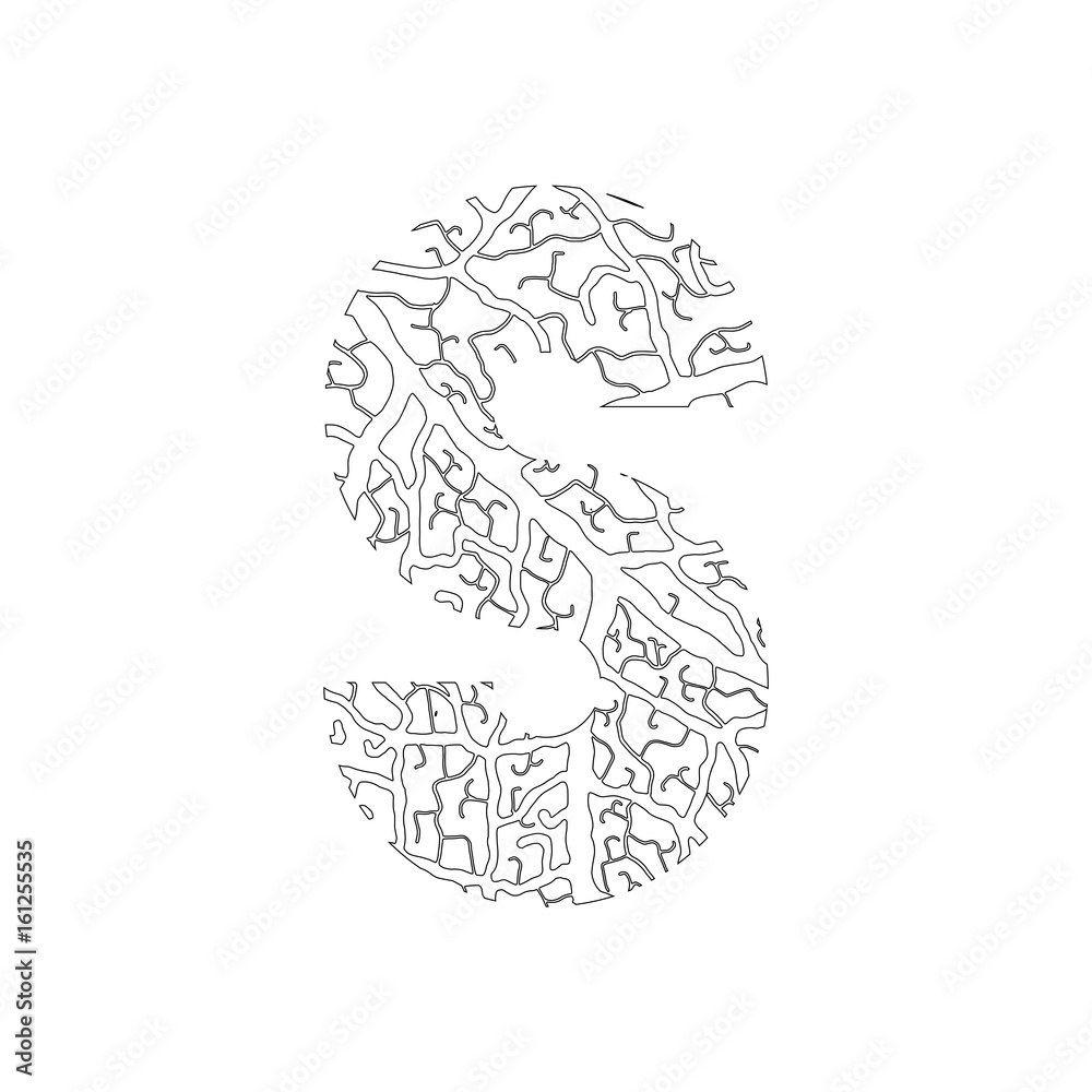 Nature alphabet, ecology decorative font. Capital letter S filled with ...