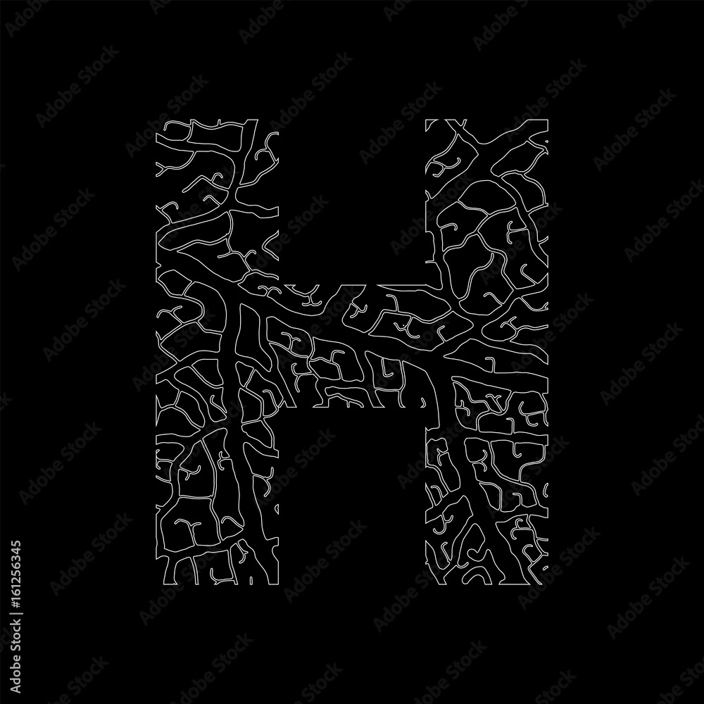 Nature alphabet, ecology decorative font. Capital letter H filled with ...
