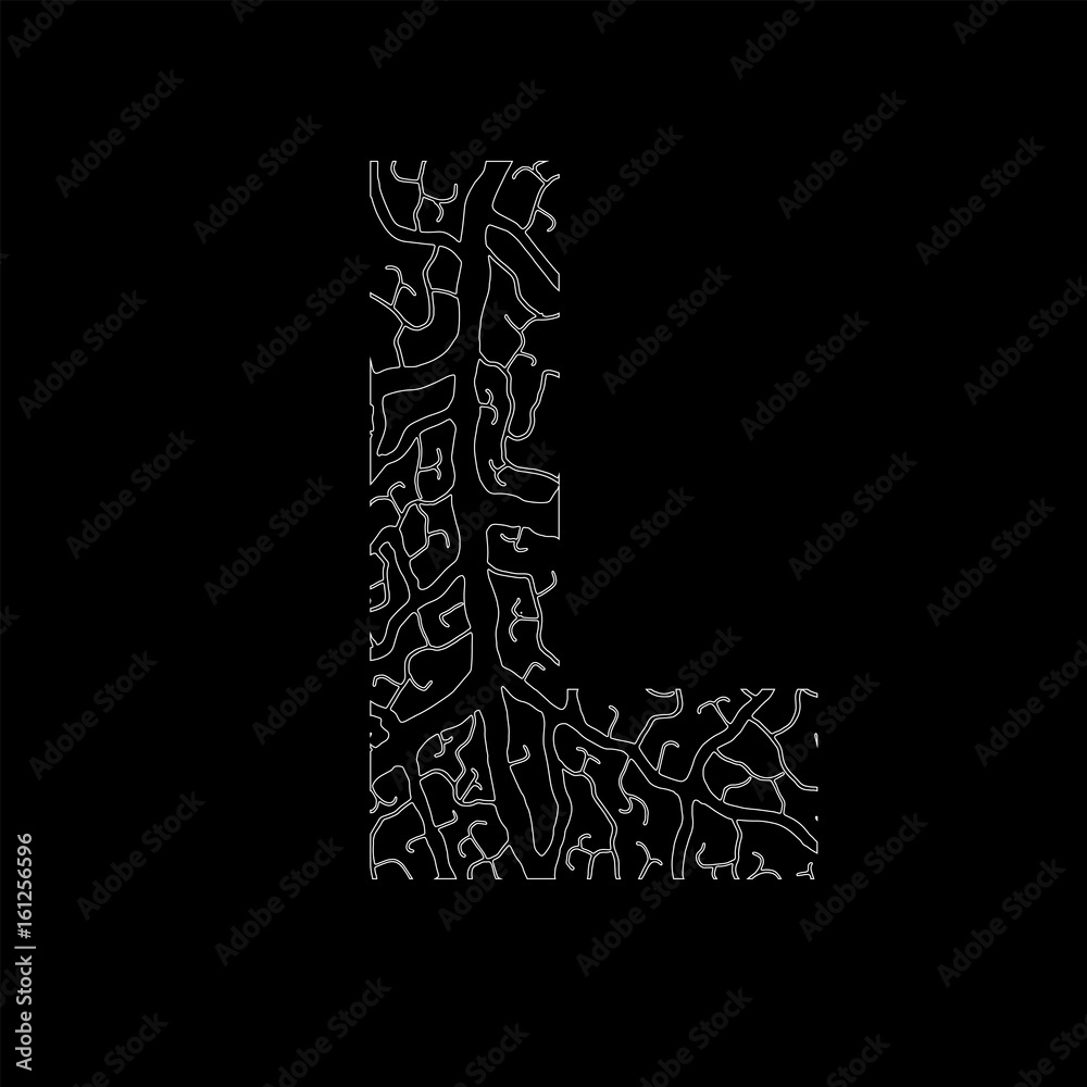 Nature alphabet, ecology decorative font. Capital letter L filled with ...