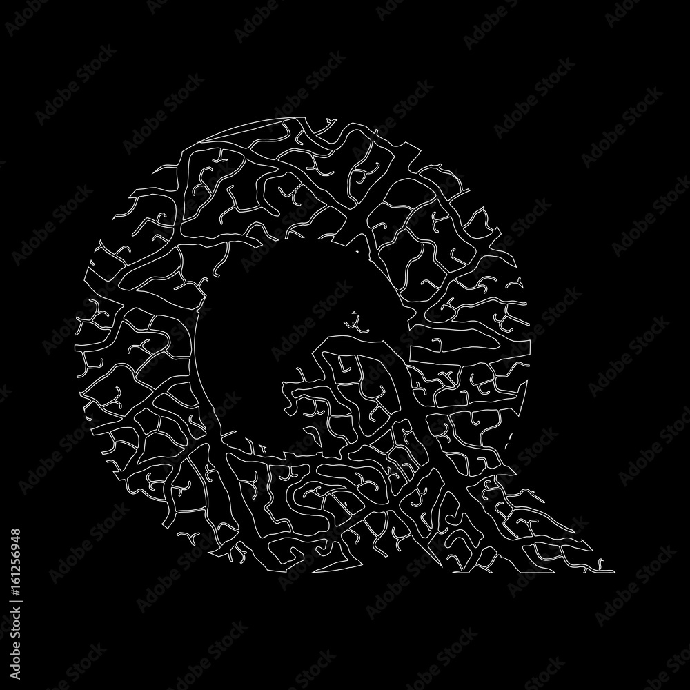 Nature alphabet, ecology decorative font. Capital letter Q filled with ...