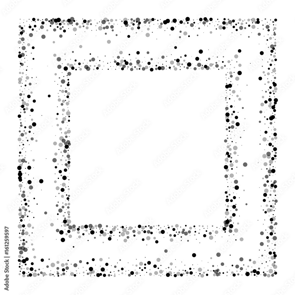 Dense black dots. Square chaotic frame with dense black dots on white ...