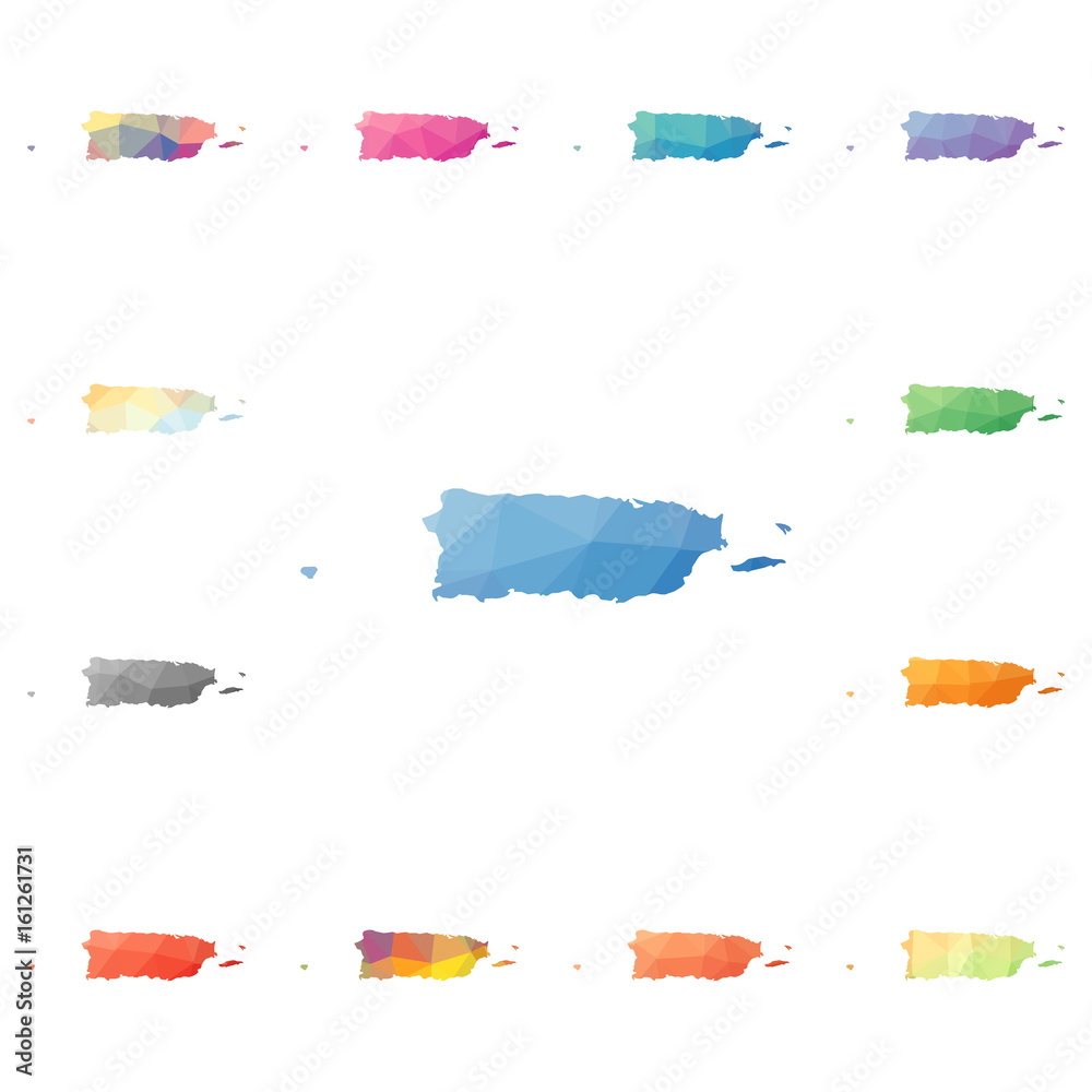 Puerto Rico geometric polygonal, mosaic style maps collection. Bright ...
