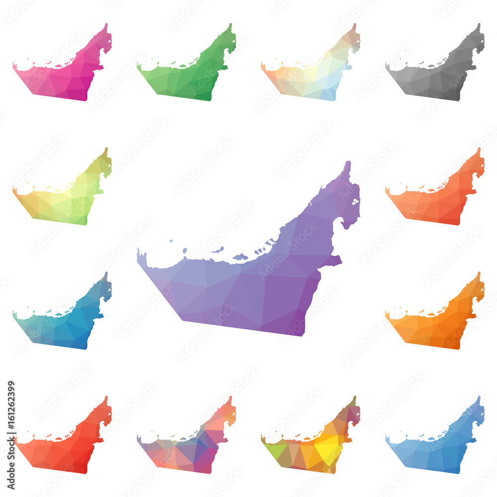 UAE geometric polygonal, mosaic style maps collection. Bright abstract ...