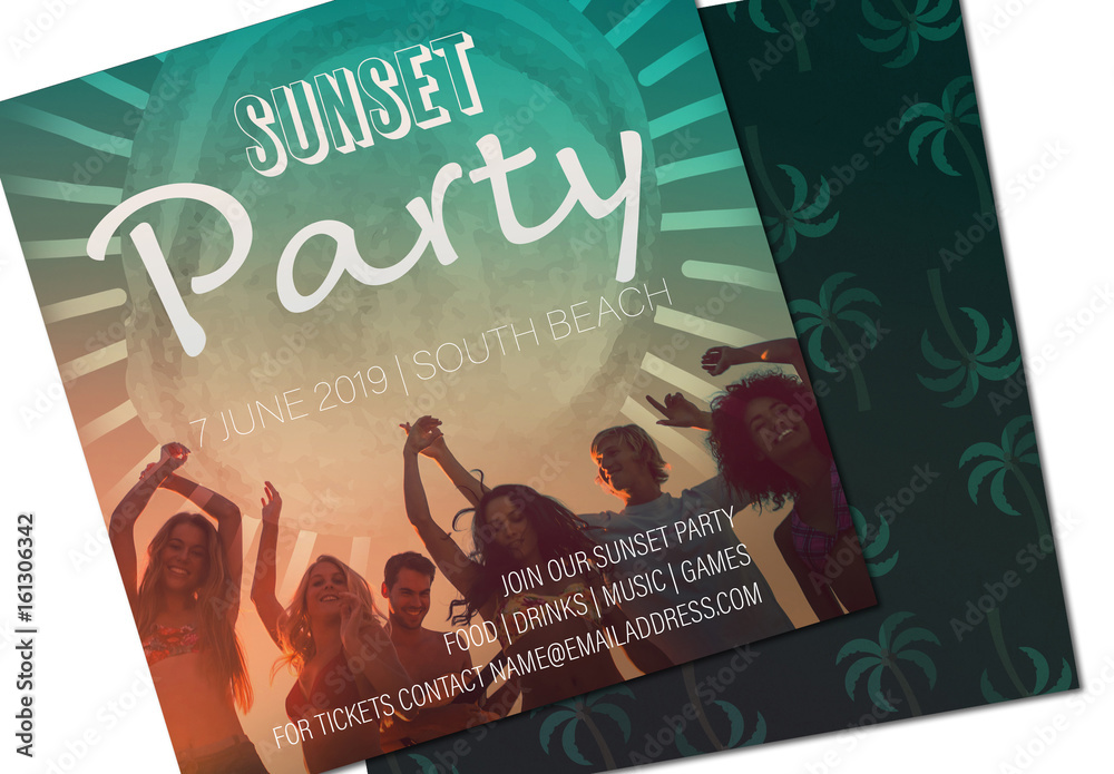 Square Summer Party Invitation Layout with Photo 1 Stock Template ...