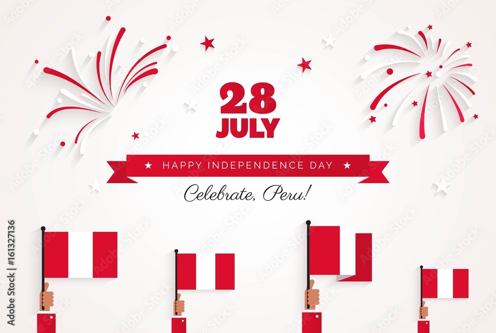 28 July. Peru Happy Independence Day greeting card. Celebration ...
