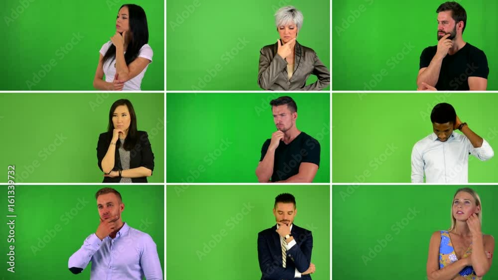 4K compilation (montage) - group of people think - green screen studio ...
